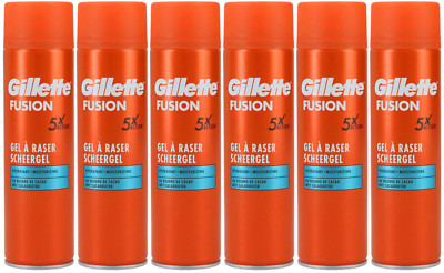 6x Gillette Fusion 5x Action Rasiergel schützt & kühlt die Haut,200ml ...