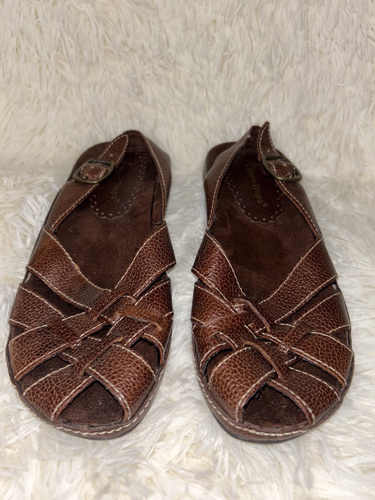 Genuine LEATHER Brown BARE TRAPS Slingback SANDALS Sl… - Gem