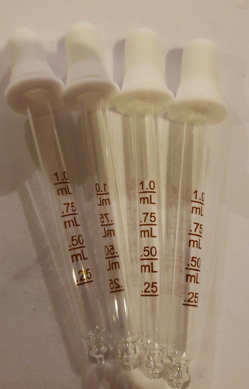 GLASS DROPPERS Essential Oils Eye Dropper 1.0 ml Graduated 0.25 0.50 0. ...