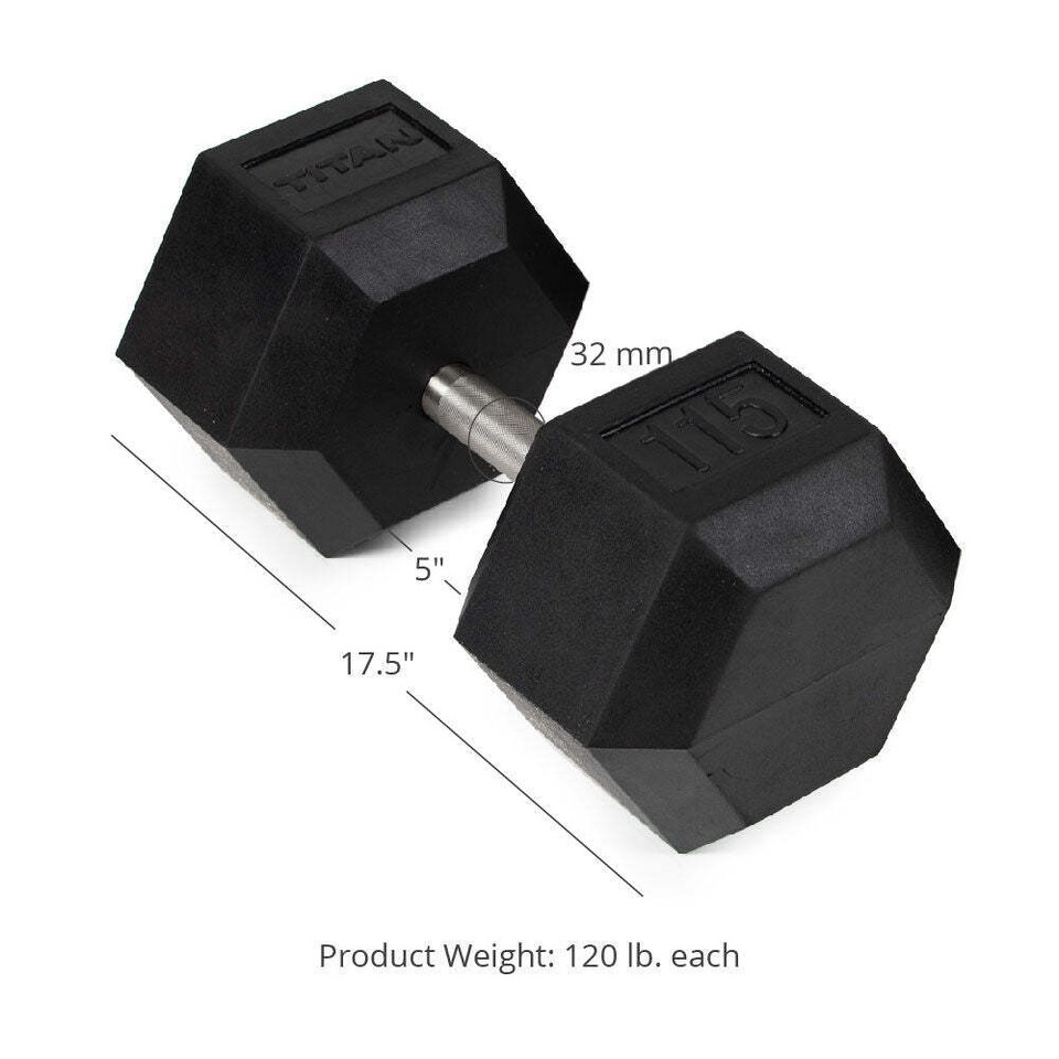 Titan Fitness 120 LB Pair Free Weights, Black Rubber Coated Hex ...