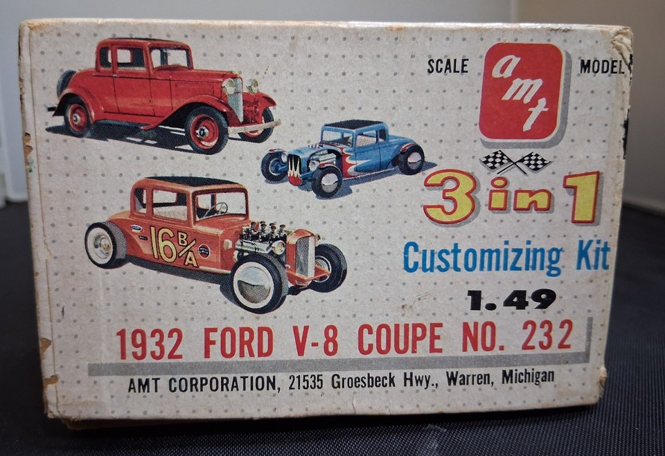 1:25 Vintage AMT 32 Ford Coupe beige plastic #1 in old box MINT PARTS ...