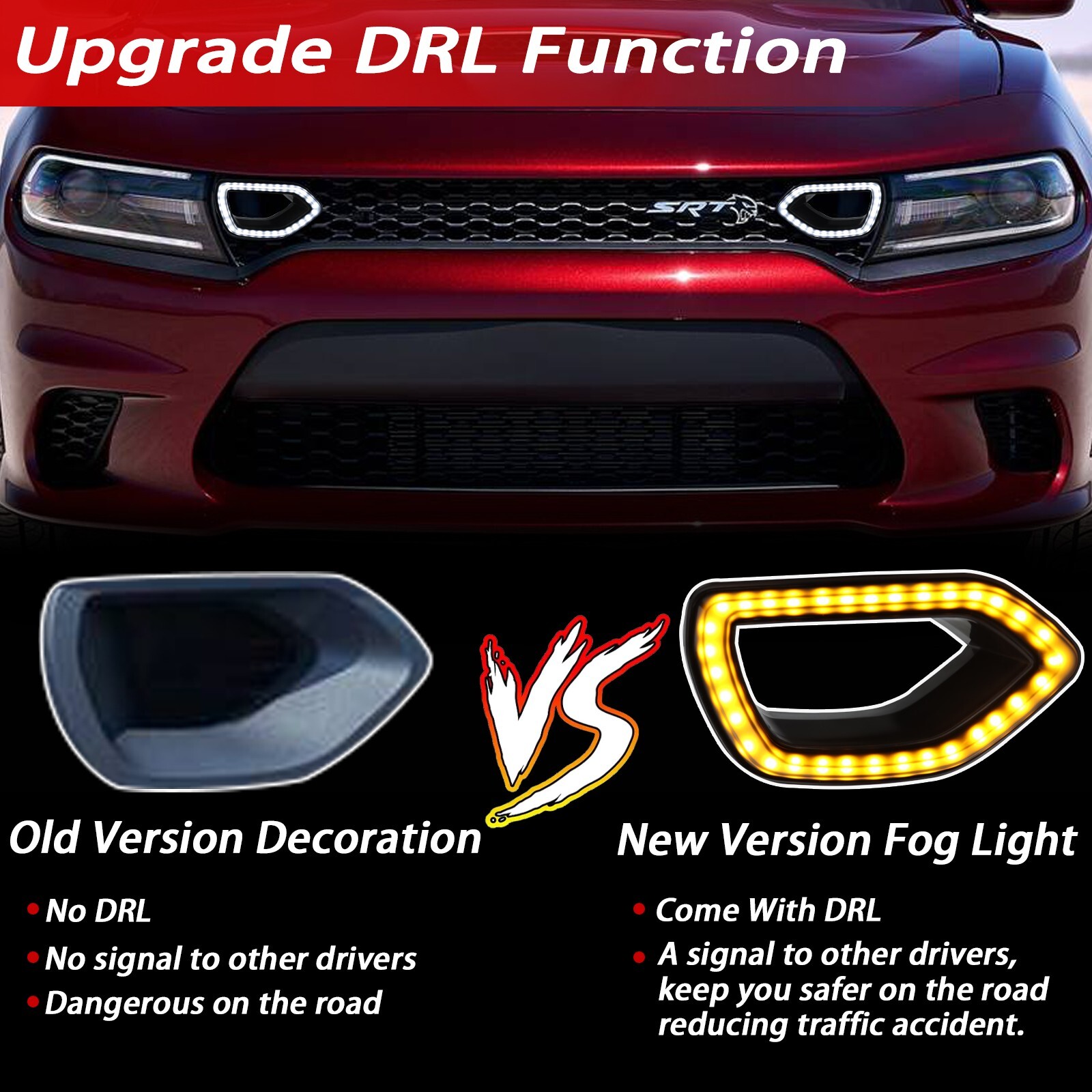 LED Front Bumper Grille Fog Light For Dodge Charger 2015-2019 SRT Scat ...