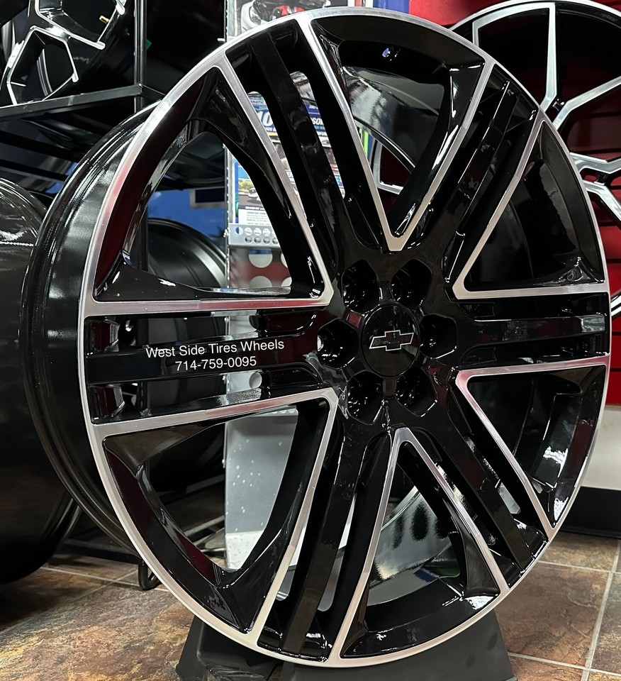 26” Inch BLACK MACHINE WHEELS TIRES fit Chevy Silverado Tahoe GMC Yukon ...