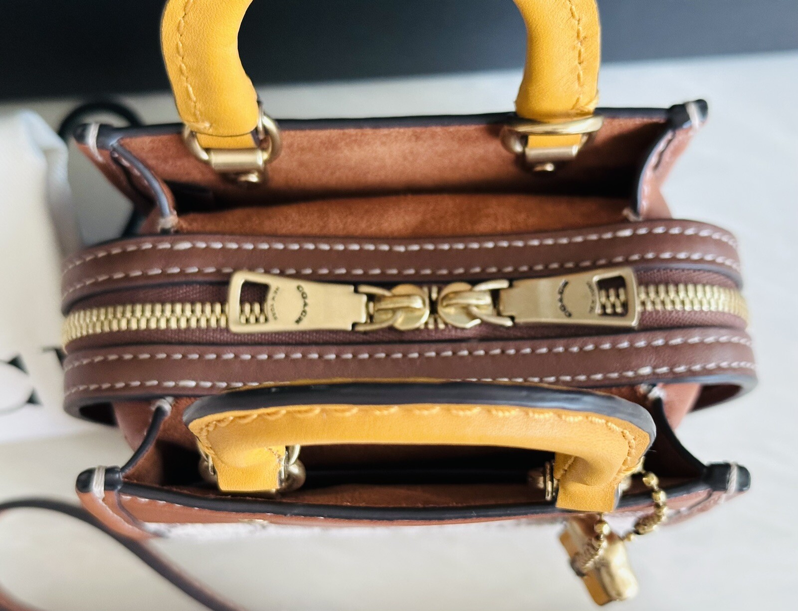 COACH ROGUE 12 COCOA BURNISHED AMBER / YELLOW MINI BA… - Gem