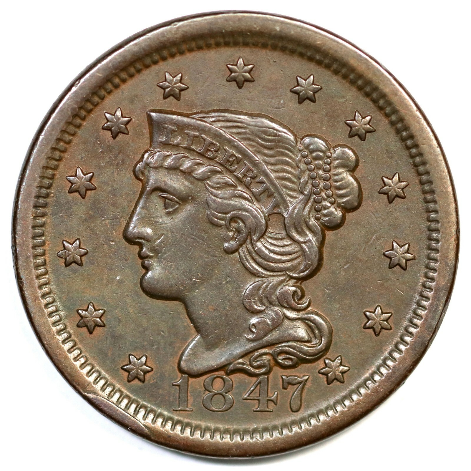 1847 N-7b Rare M-LDS Braided Hair Large Cent Coin 1c | eBay