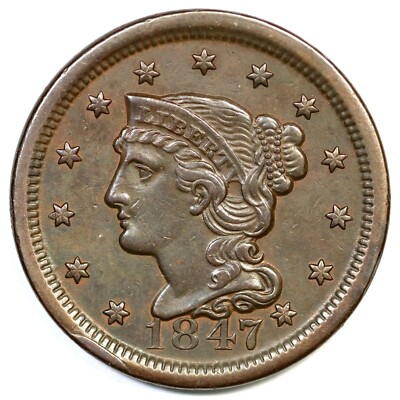 1847 N-7b Rare M-LDS Braided Hair Large Cent Coin 1c | eBay