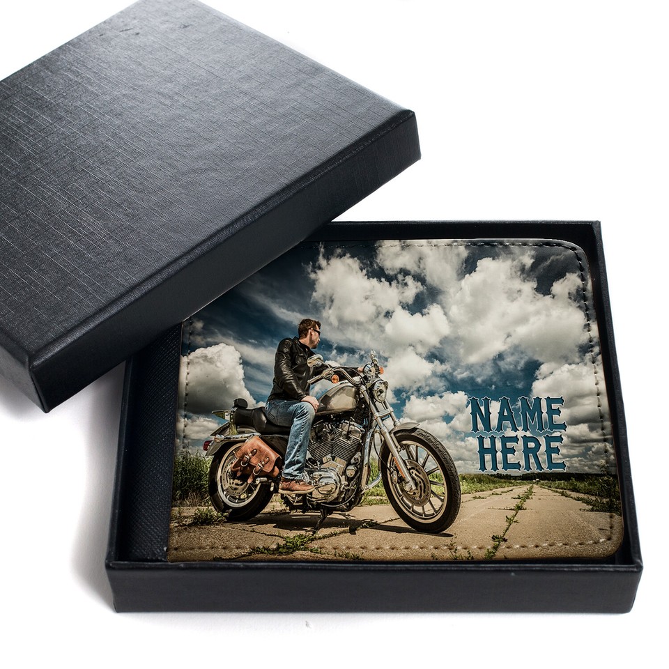 Personalised Motorbike Wallet Bi Fold Card Holder Men Custom Text ...