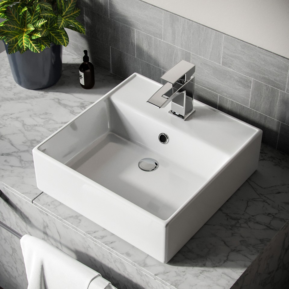 Bathroom Basin Sink Hand Wash Counter Top Wall Mounted Hung Ceramic ...