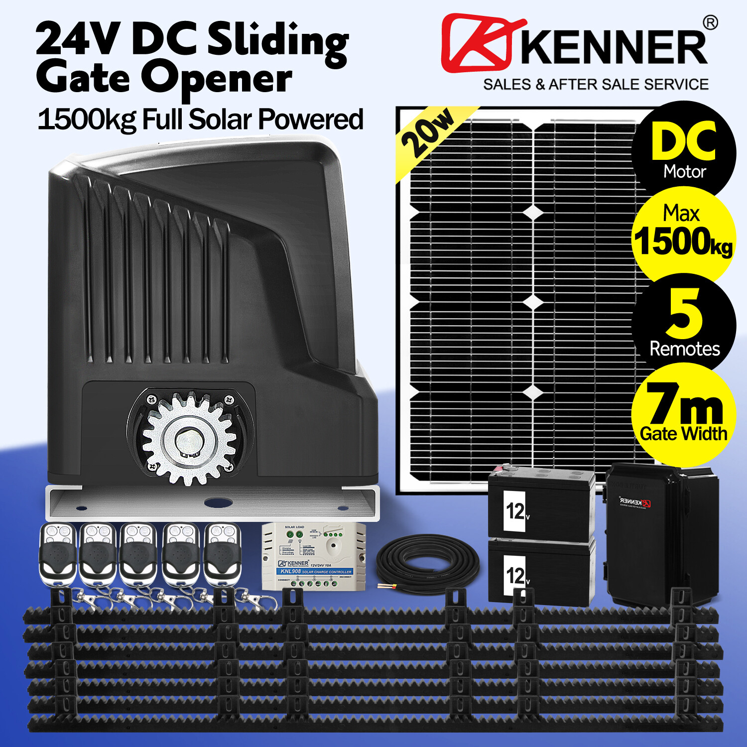 KENNER SOLAR POWER POWERED AUTOMATIC SLIDING GATE OPENER 1500KG with 5 ...