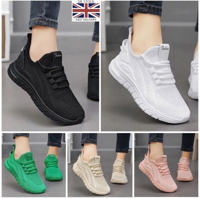 Womens Ladies Running Trainers Slip On Sports Sneakers Mesh Comfy Gym ...