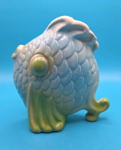 Vintage MCM Ceramic Fish Planter Light Blue & Green Cute! | eBay