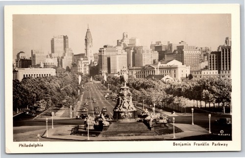 Philadelphia PA~Benjamin Franklin Parkway~Washington Mon~RPPC~Lutz~Real ...