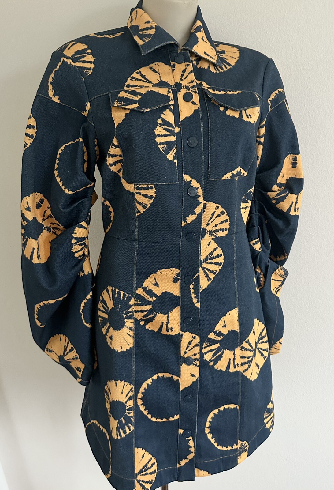 Alemais Mini Dress Batik Tie Dye Cotton Denim Navy Blue Jeans Size S ...