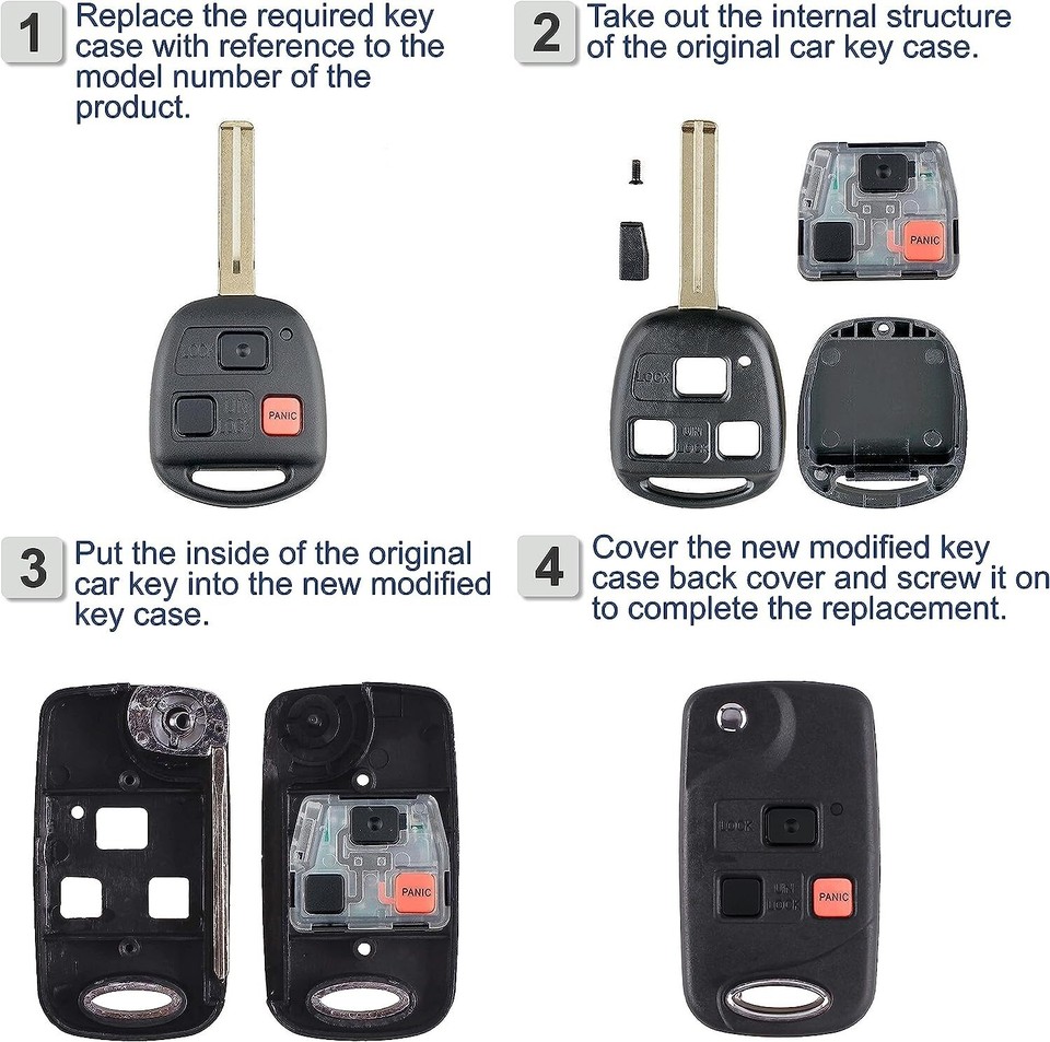 Modified Folding Key Remote Case for Lexus LS400 LS430 SC300 SC400 ...