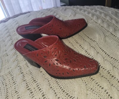 Excellent RED LEATHER MULE SHOES COLDWATER CREEK HEEL 6M | eBay
