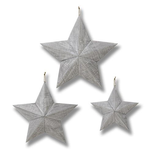 Set of Three Grey Wooden Stars Washed Art Wall Decorative | eBay UK