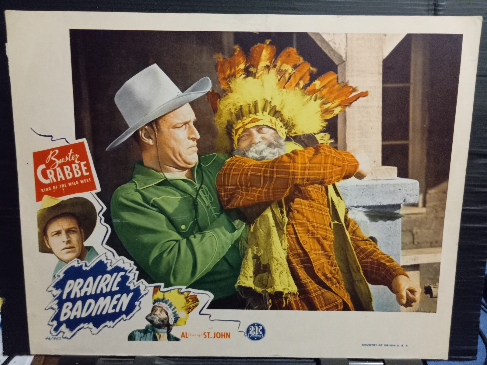 Lobby Card 1946 PRAIRIE BADMEN Buster Crabbe fights Fuzzy as Native ...
