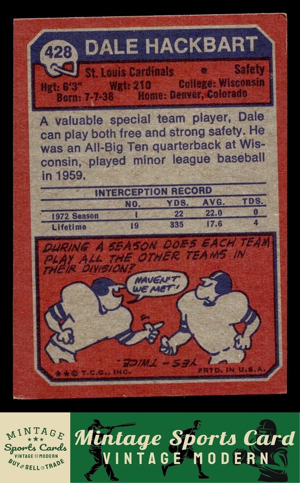 1973 Topps - Dale Hackbart - #428 St. Louis Cardinals | eBay