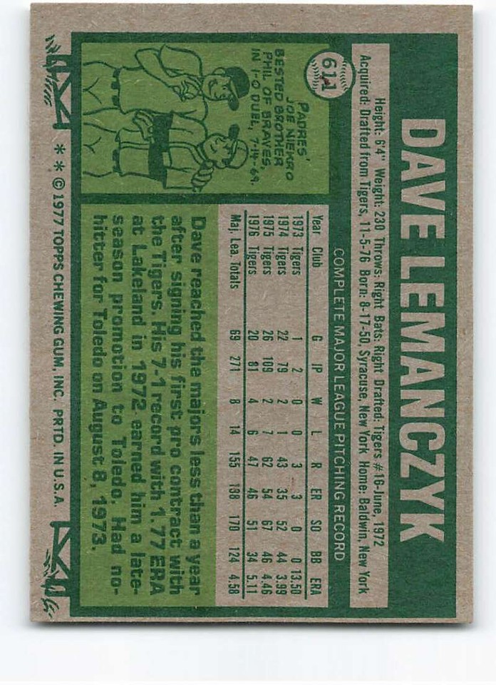 1977 Topps #611 Dave Lemanczyk EX Excellent Blue Jays | eBay