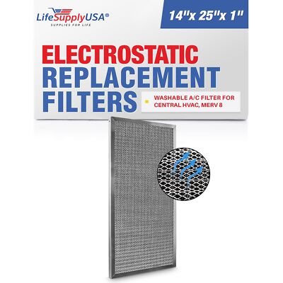 LifeSupplyUSA (14x25x1) Aluminum Electrostatic Air Filter Replacement ...