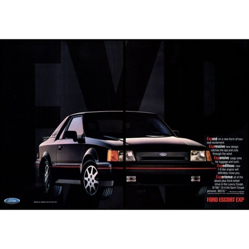 1986 Ford Escort EXP Hatchback 2 Page Vintage Print Ad 80s Sport ...