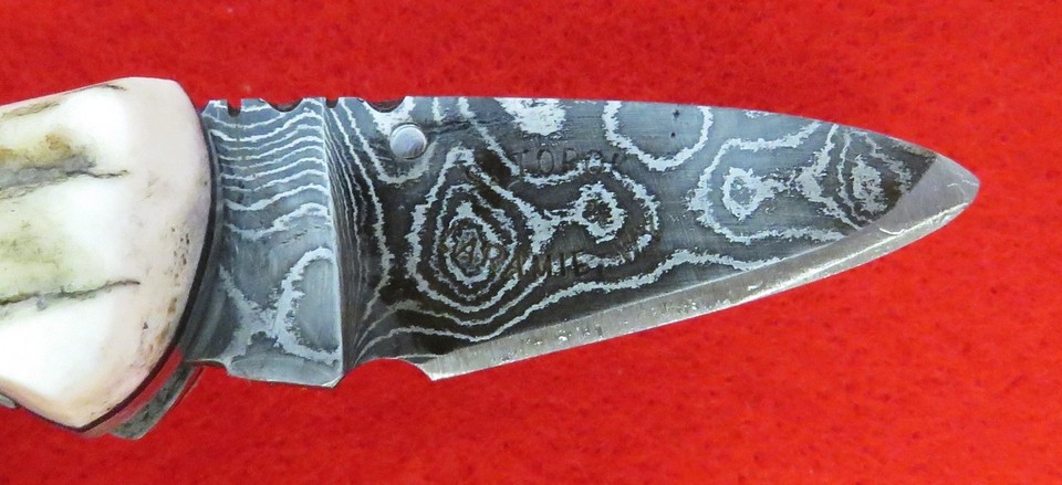 Steve Torok CUSTOM Knife Lil' Brute Elk Horn Damascus Folder Wyoming ...