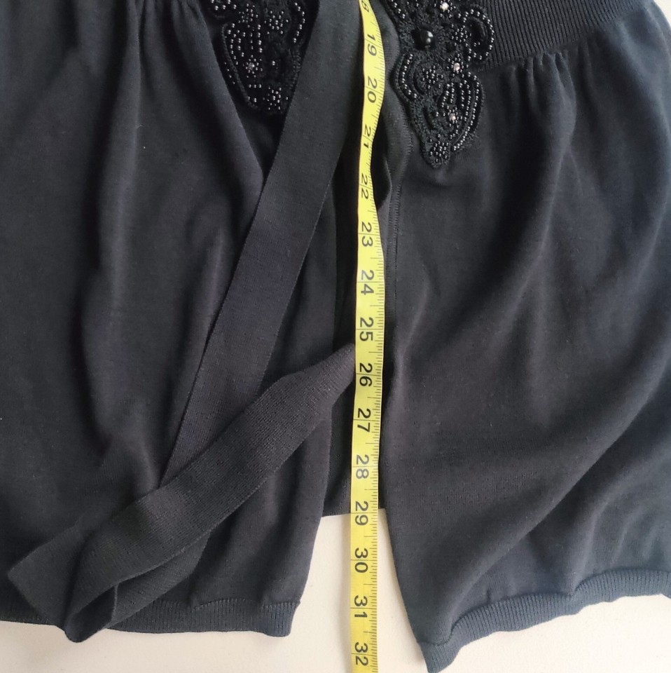 LA PERLA Silk-Cotton Embellished Cardigan Sz 48/S Black Front Tie ...