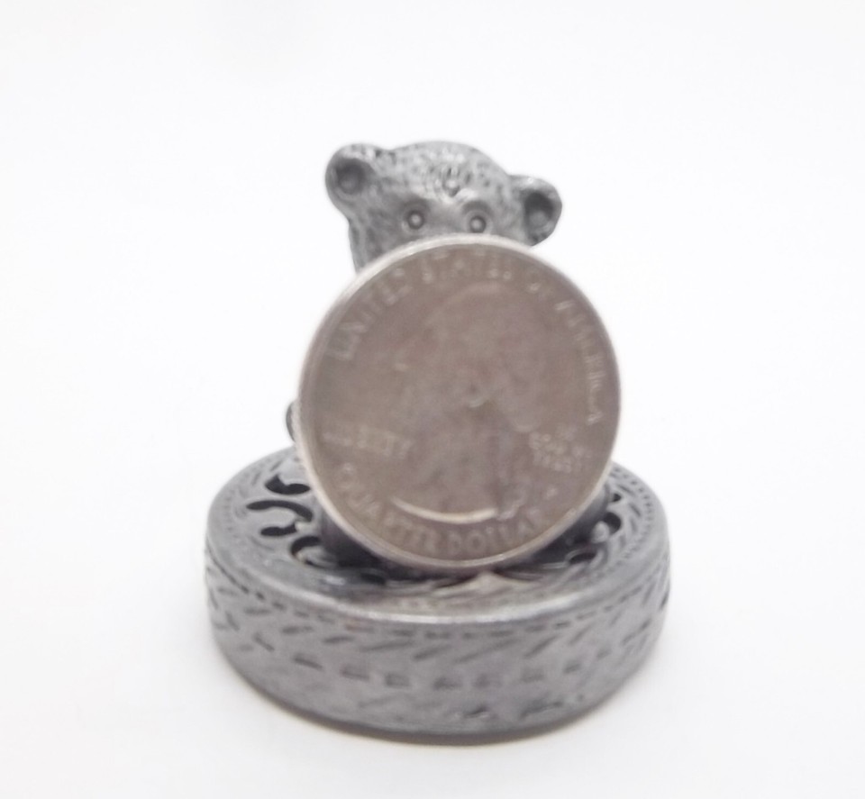 1990's New Old Stock Musical Pewter Bear ... Plays It's a Small World ...