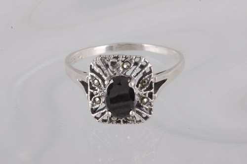 STERLING SILVER CW BLACK ONYX & HEMATITE STONES RING SIZE 8 1/2 925 ...