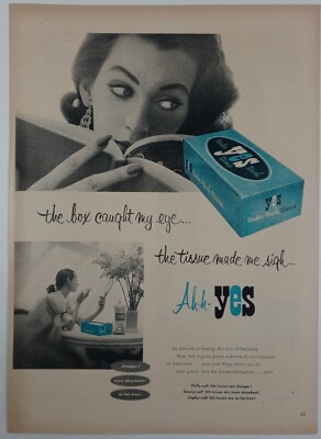 1950's Ahh Yes Facial Tissue Box Blue Woman Reading Colorful Vtg Poster ...