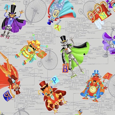 Bits & Bots Packed Robots Gray 100% Cotton Fabric by The Yard | eBay