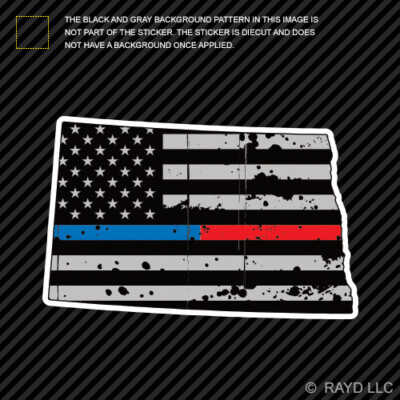 Distressed Thin Blue Red Line North Dakota State Shaped Subdued US Flag ...