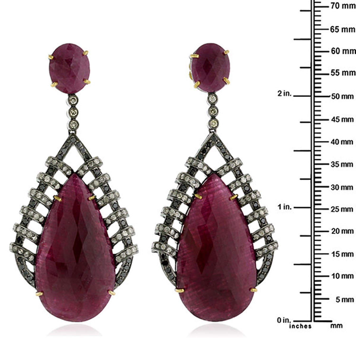 2.02ct Diamond Ruby Oxidized Dangle Earrings 925 Sterling Silver | eBay