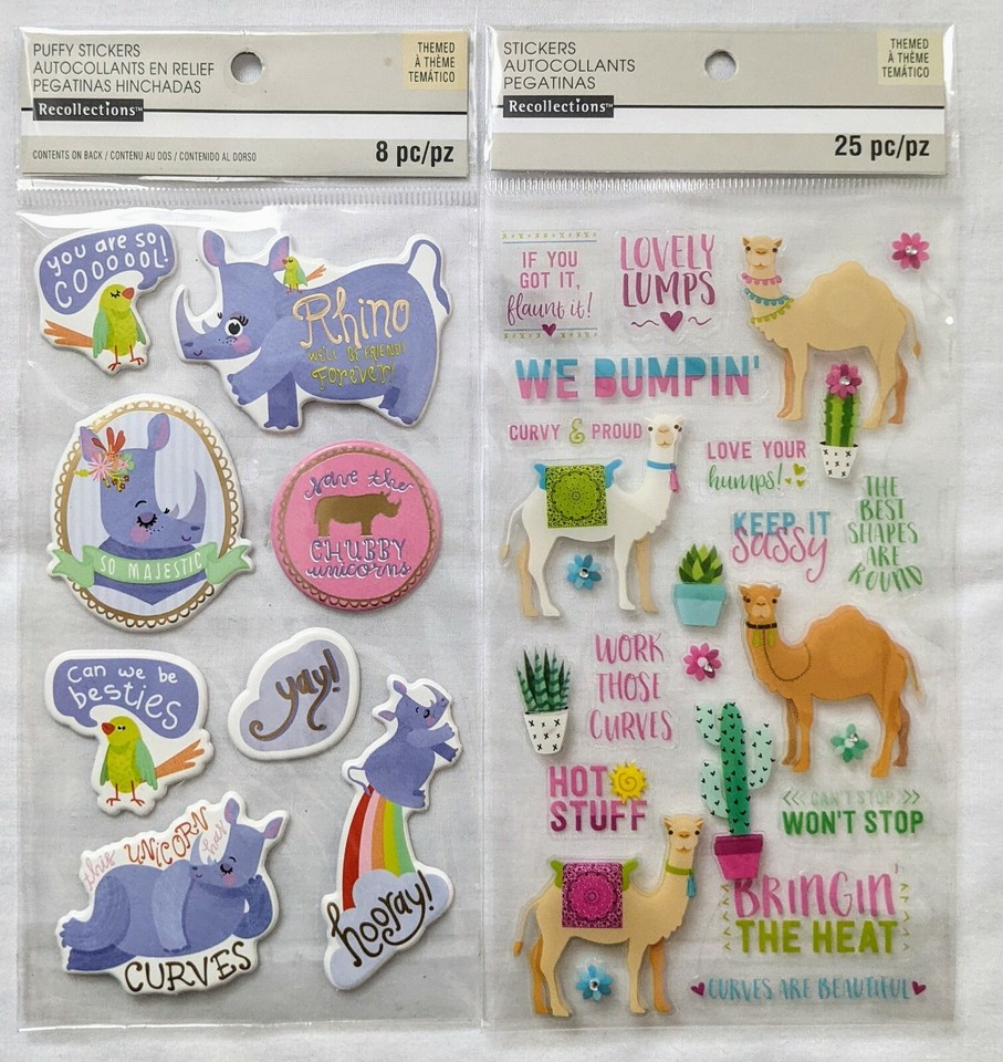 Fun Animals Scrapbook Stickers Lot of 6 Recollections Rhinos Flamingos ...
