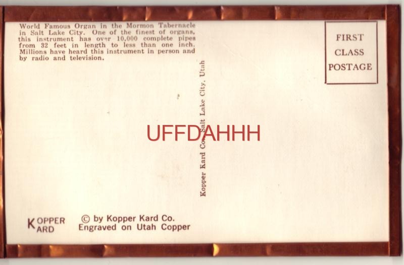 by Kopper Kard Co. WORLD FAMOUS MORMON TABERNACLE ORGAN, SALT LAKE CITY ...