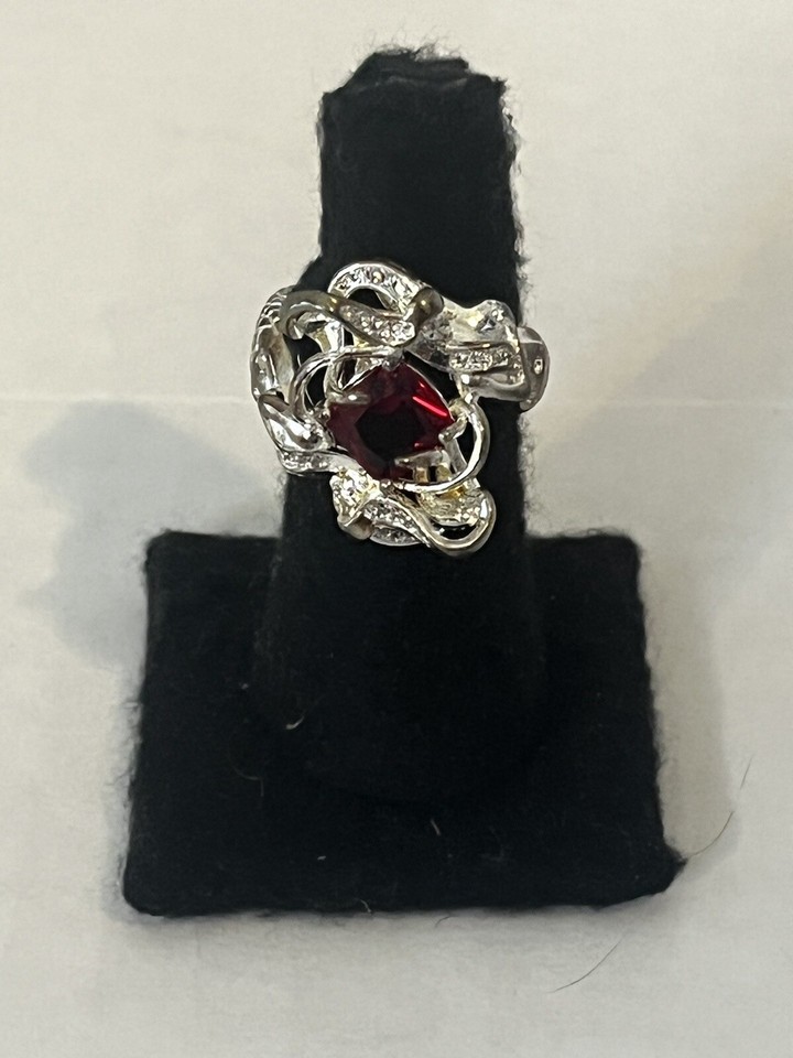 S925 Sterling Silver Mermaids Ring W/ Red Stone #30 | eBay