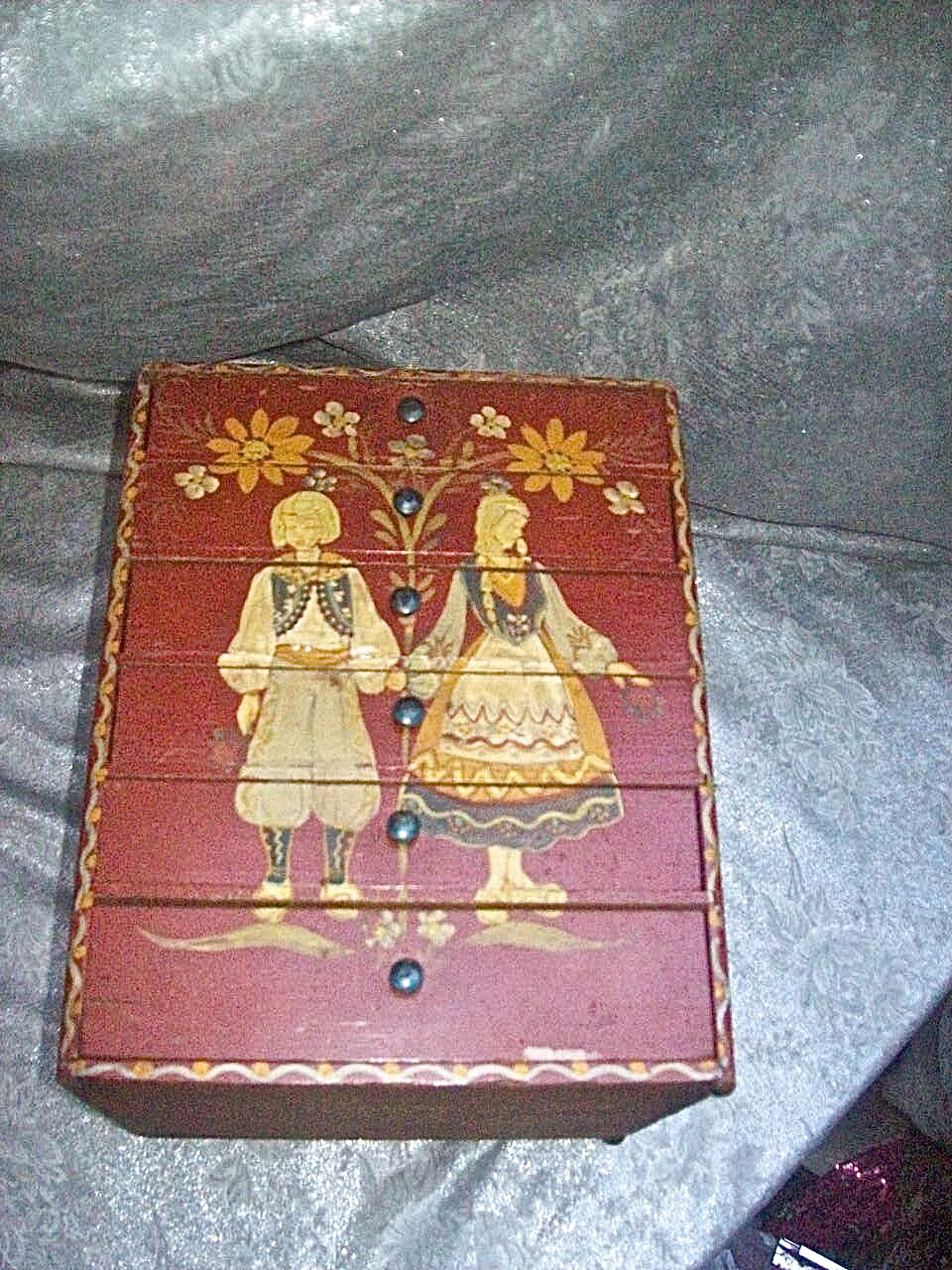 ANTIQUE PENNSYLVANIA DUTCH MINIATURE FOLK ART PAINTED WOOD WEDDING ...