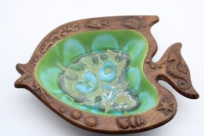 Treasure Craft Fish Shape Brown Green Trinket Dish Made USA | eBay