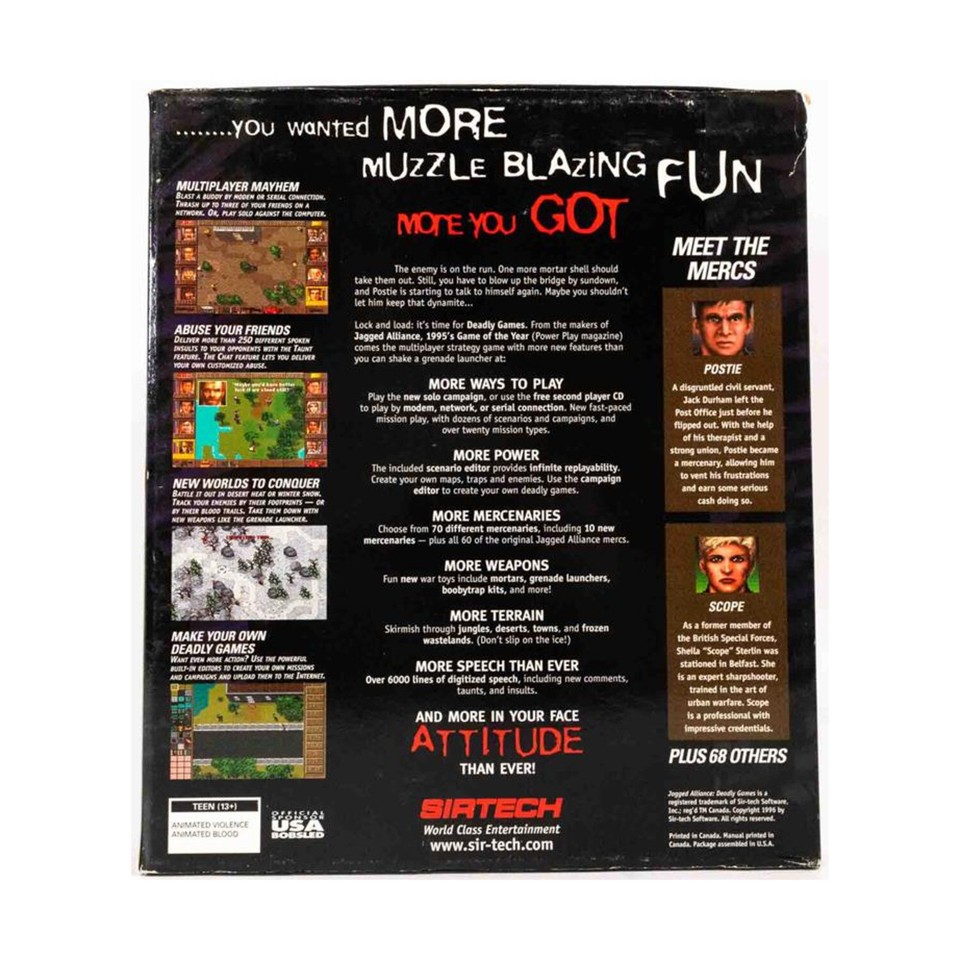Sir-Tech Computer Game Jagged Alliance - Deadly Games Fair/NM | eBay