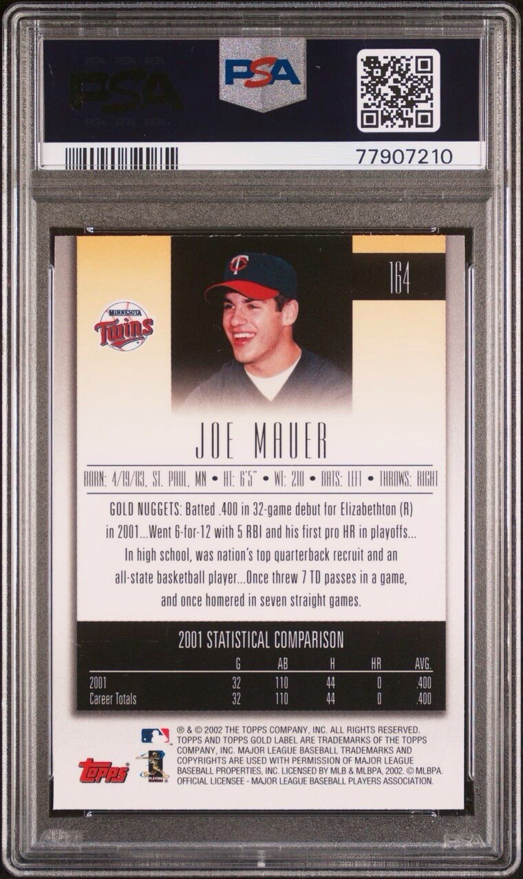 2002 Topps Gold Label JOE MAUER #164 RC Rookie - PSA 9 Mint LOW POP 86 ...