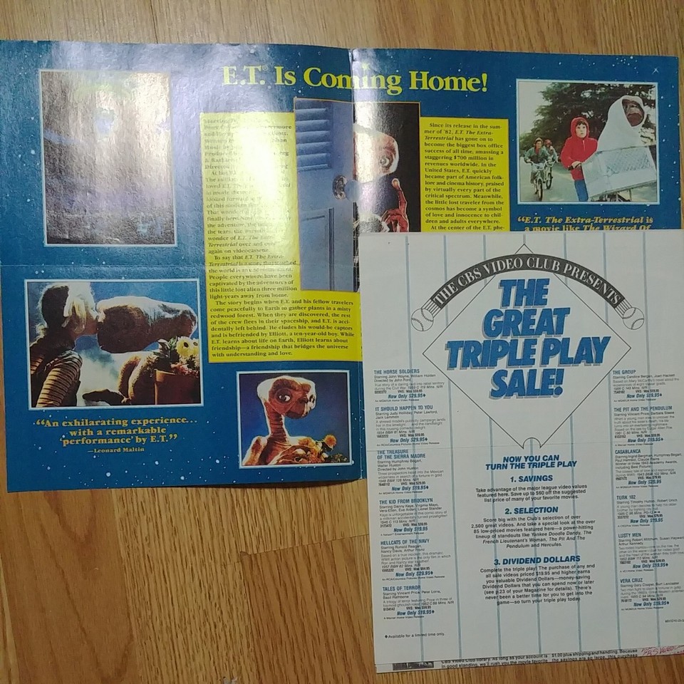 Vintage CBS VHS Video Club Catalog 1989 ET E.T. The Extra Terrestrial ...