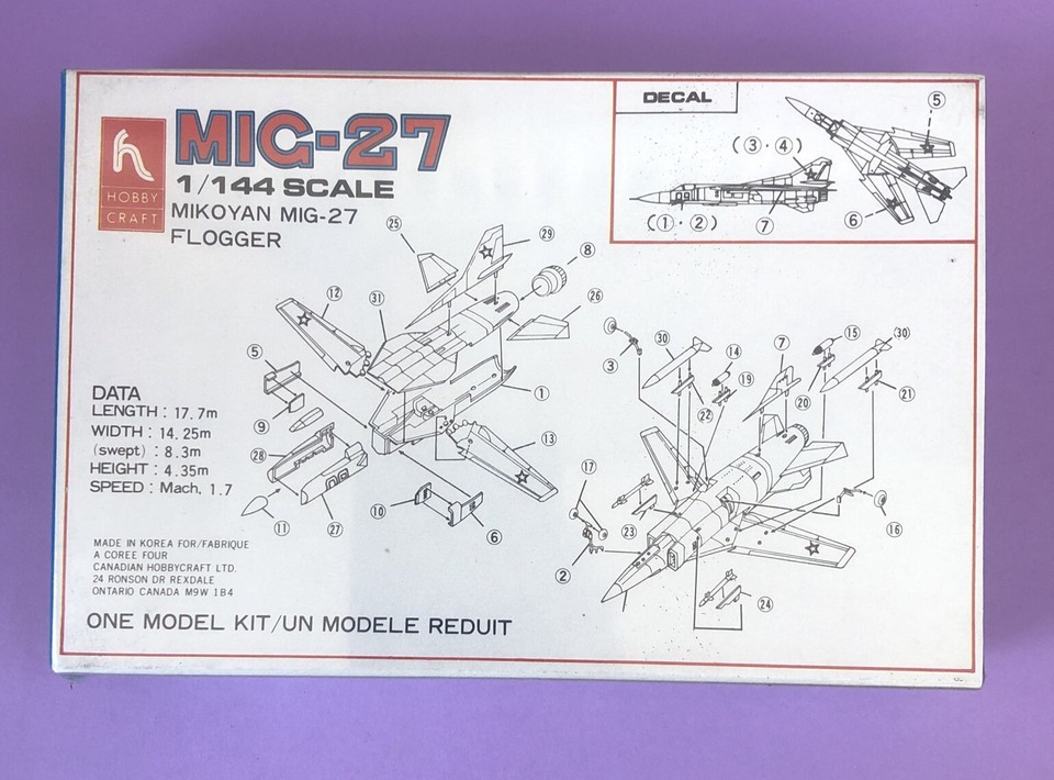 Vintage Hobbycraft Model Kit MIG-27 MIKOYAN FLOGGER 1:144 #HC 1113 ...