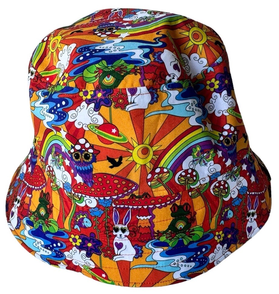 Psychedelic Hat Adult Multicolor Bucket Peace Rainbow 70s Trippy Stan ...