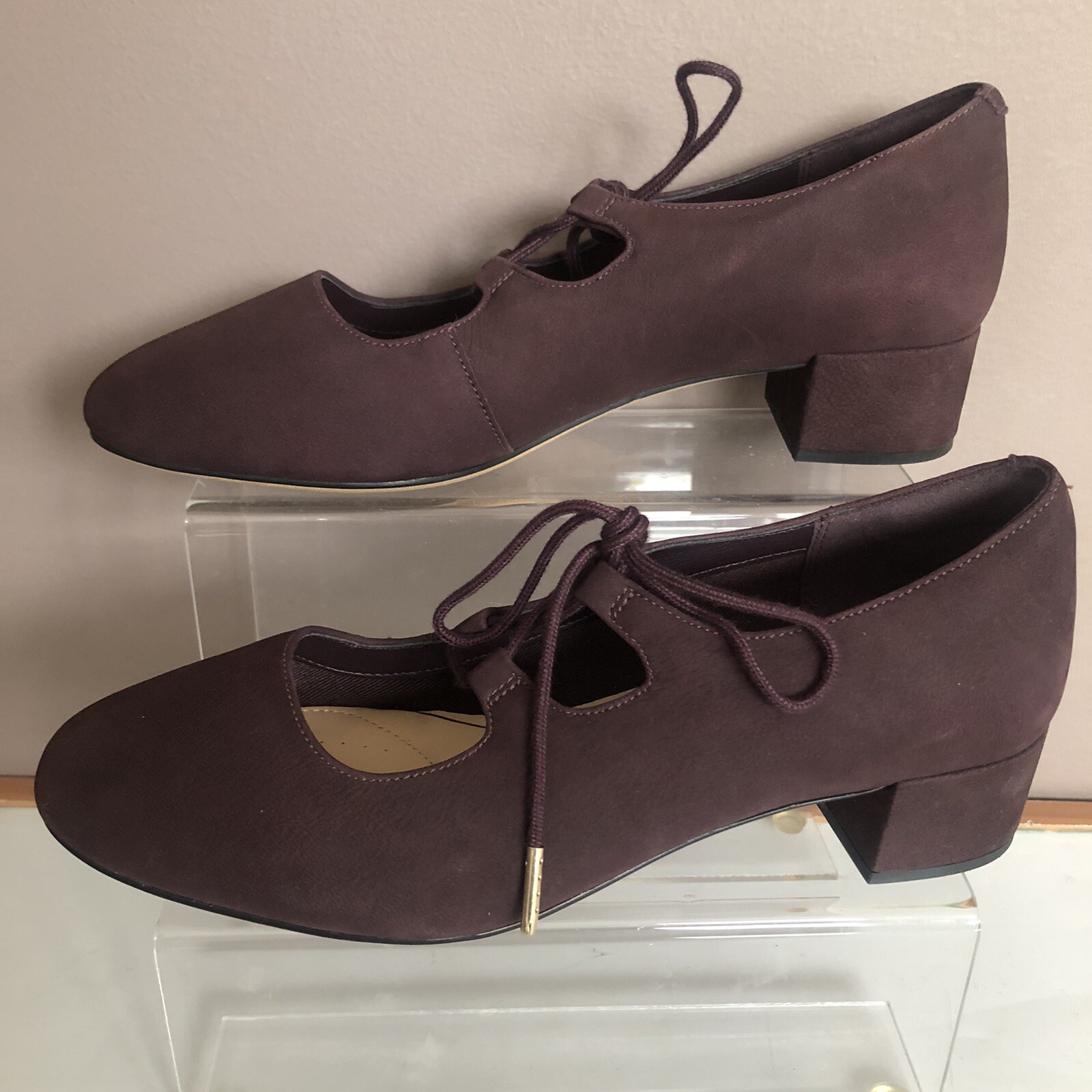 Ladies Clarks Cushion Purple Suede Shoes UK5 EU38 Dolly Style Laces ...