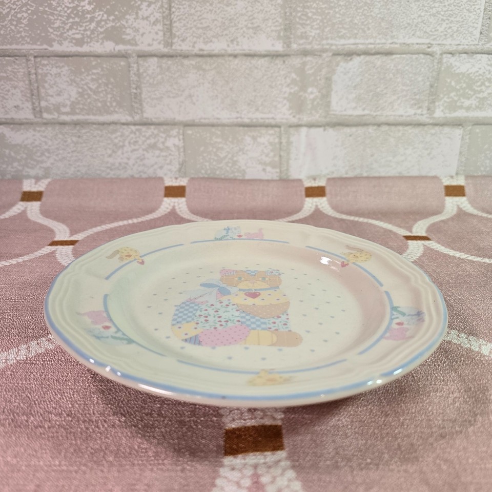 Vintage Patchwork Cat Kitten Kitty Pastel Calico Stoneware Plate ...