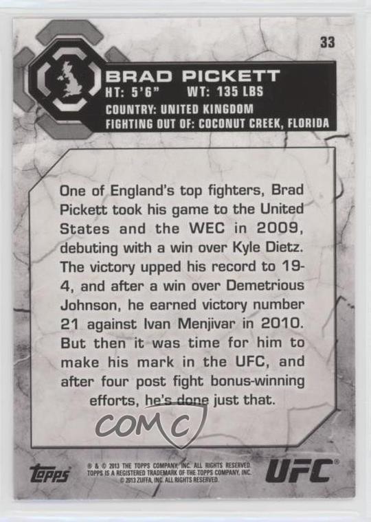 2013 Topps UFC Bloodlines Brad Pickett #33 0y59 | eBay