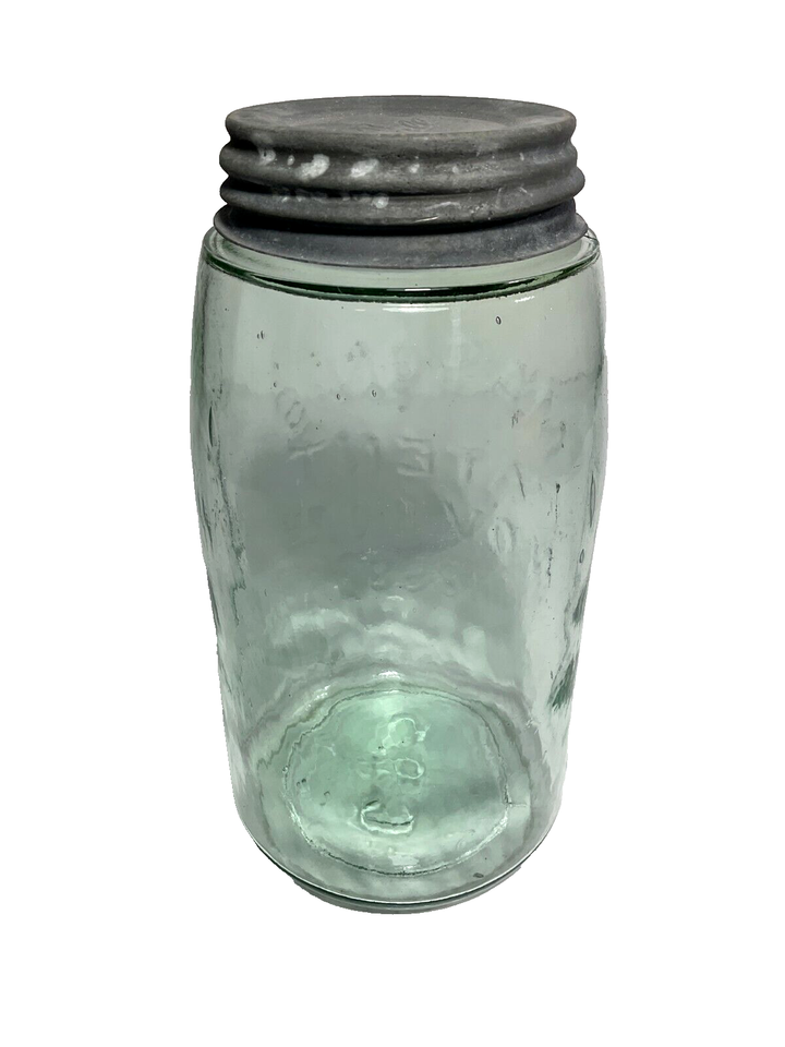 Antique, Green Mason Patent NOV 30th 1858, 1-Quart Canning Jar w/ Zinc ...