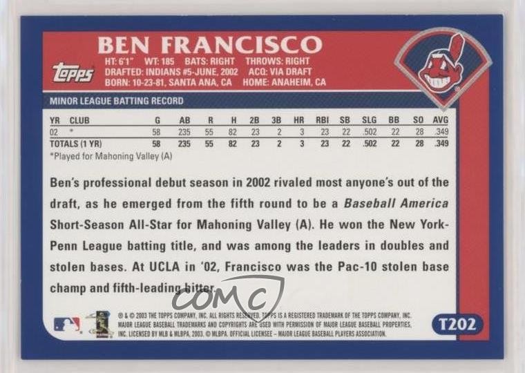 2003 Topps Traded & Rookies Ben Francisco #T202 RC | eBay