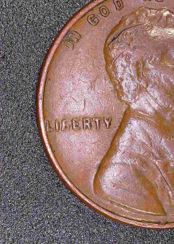 1945 Lincoln Wheat Penny, RARE " L " in Liberty Touching Rim, no mint ...