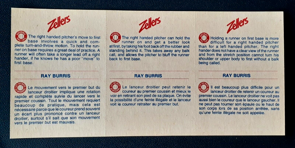 RAY BURRIS 1982 ZELLERS MONTREAL EXPOS UNCUT PANEL OF THREE CARDS NM+ ...